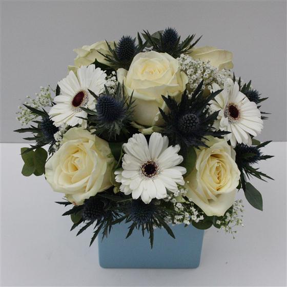 Blue & White Cube Flowers by Danielle Florist Waltham Abbey